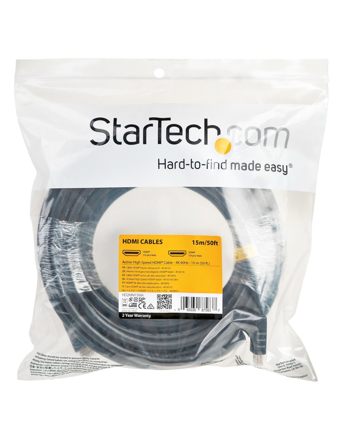 StarTech.com Cable de 15 metros HDMI con ethernet de alta velocidad Activo 4K de 60Hz - Cable ...