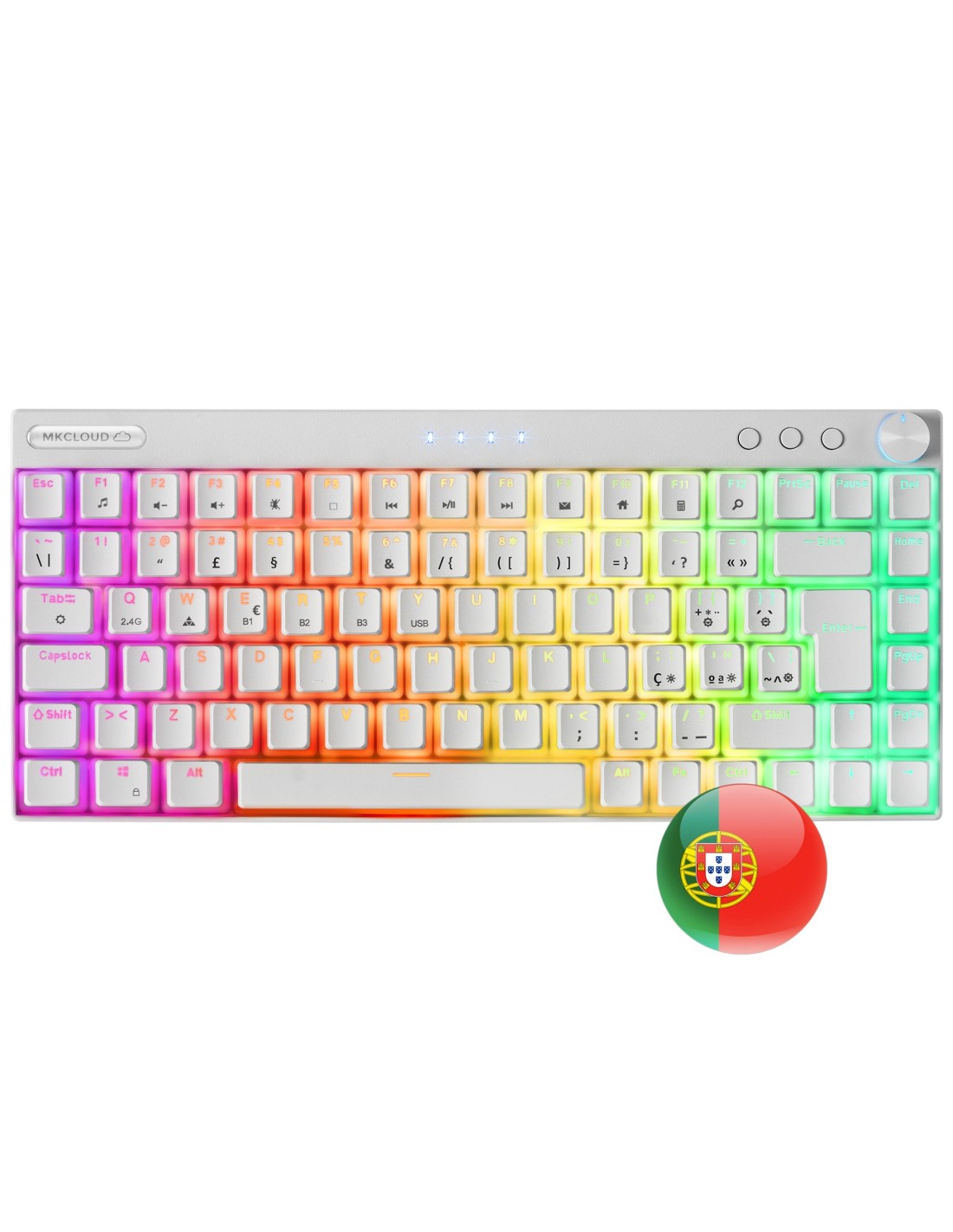 Mars Gaming MKCLOUD Teclado Inalámbrico RGB Blanco Switch Azul Portugués
